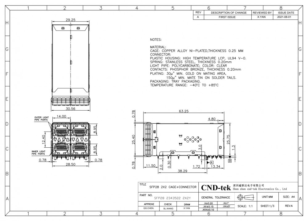 CND-tek SFP28 2343522 2X2Y technical drawing sheet 1