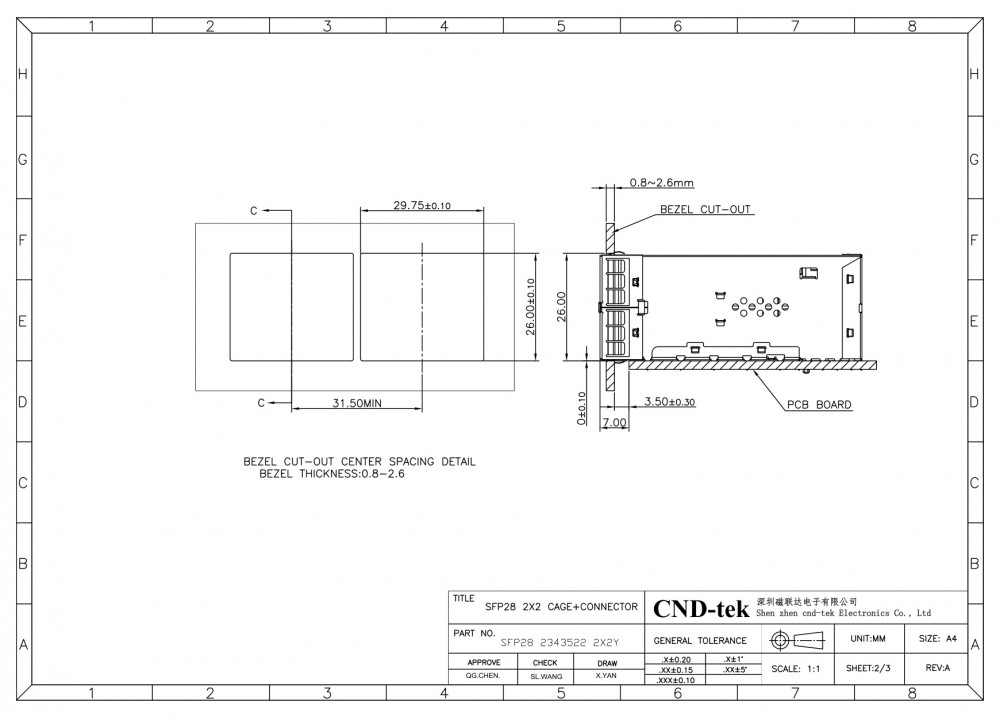 CND-tek SFP28 2343522 2X2Y technical drawing sheet 2