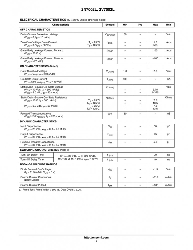 2N7002LT1G datasheet page 2