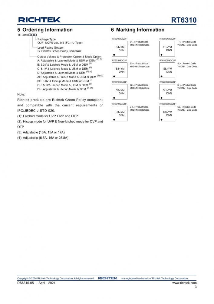 RT6310 datasheet page 3