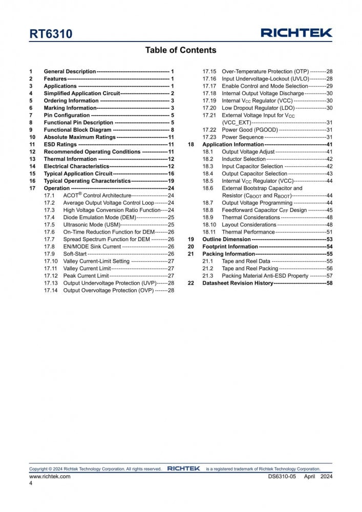 RT6310 datasheet page 4