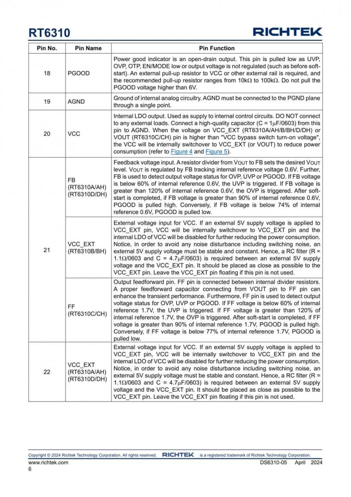 RT6310 datasheet page 6