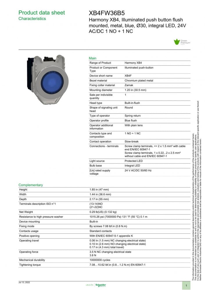 XB4FW36B5 technical document page 1