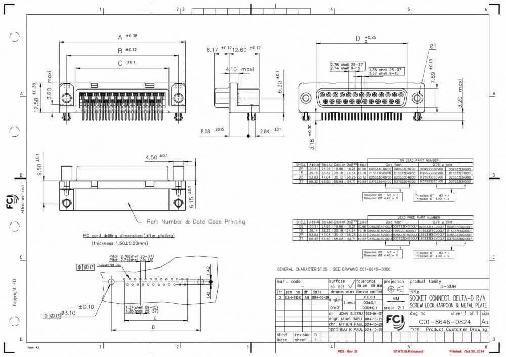 Amphenol D25S33E4GV00LF technical document page