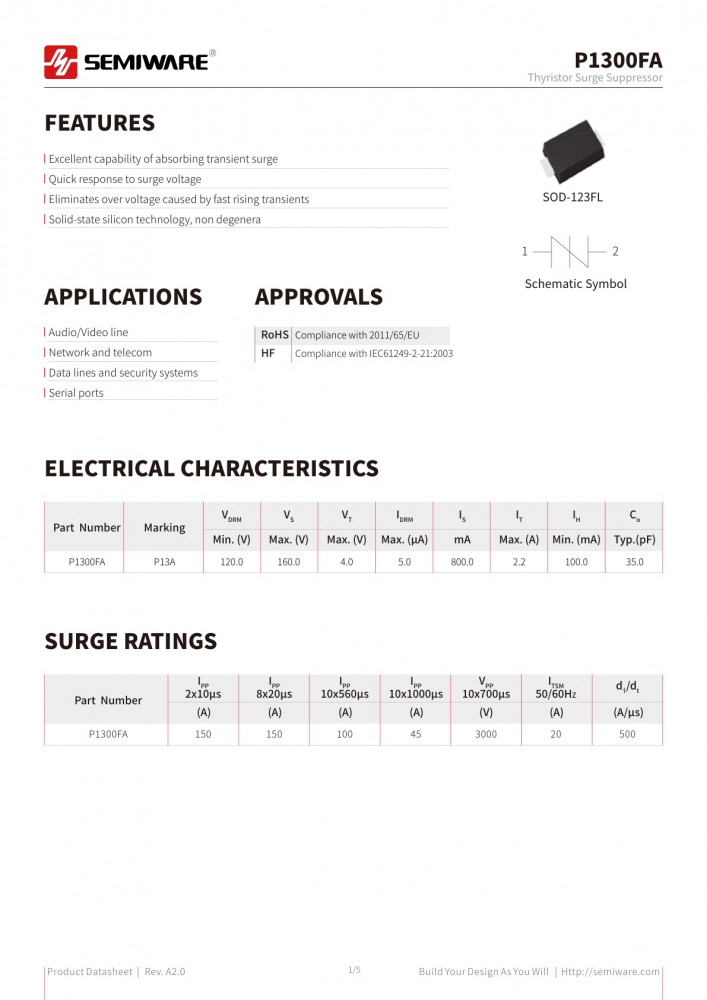 P1300FA product document page 1