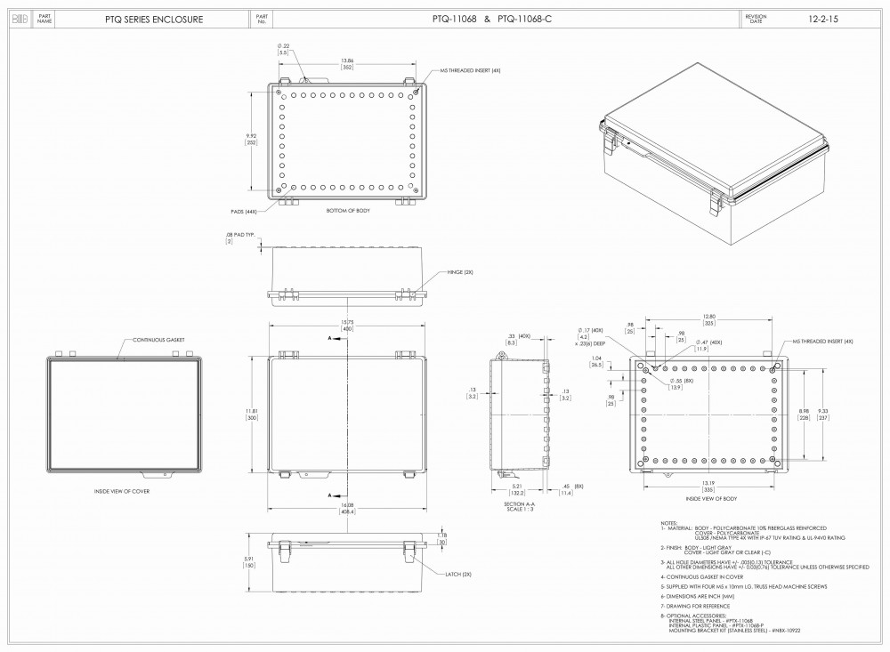 Bud Industries PTQ-11068 enclosure drawing page