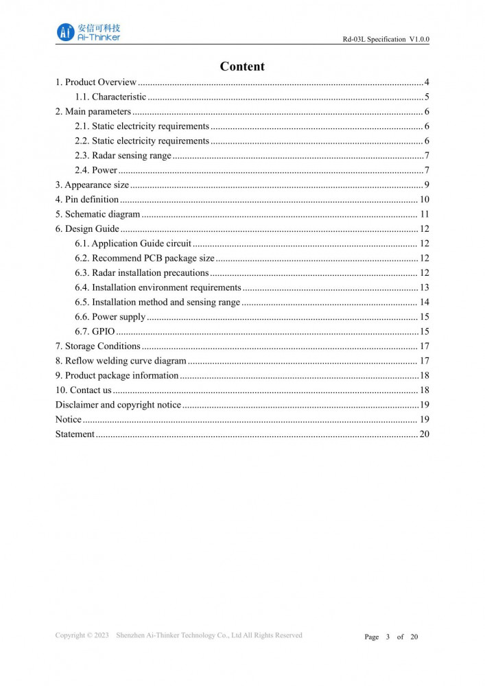 Rd-03L specification page 3