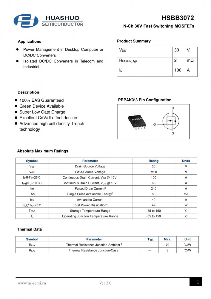 HSBB3072 datasheet page 1