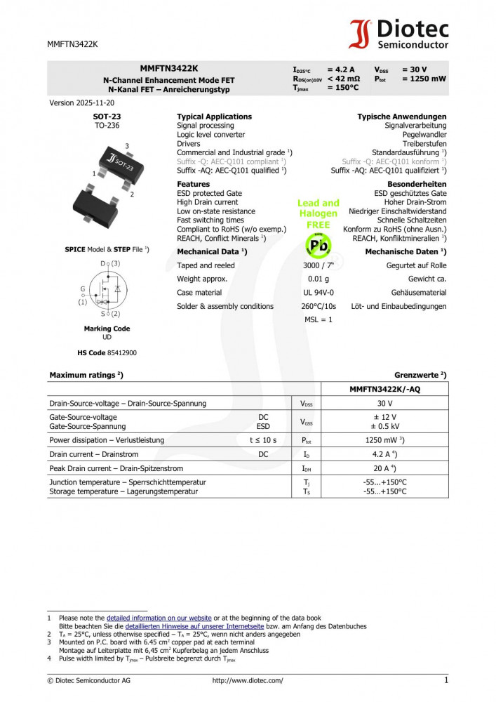 MMFTN3422K datasheet page 1
