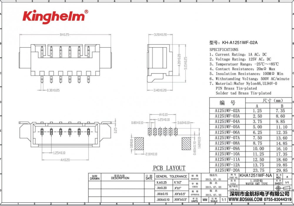 Kinghelm KH-A1251WF-02A technical drawing
