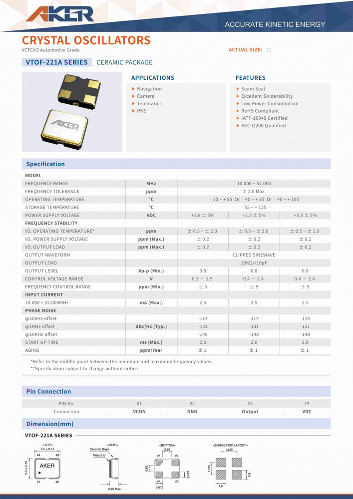 VTOF-221A SERIES technical document page
