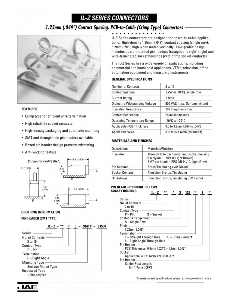 JAE IL-Z Series technical document page 1