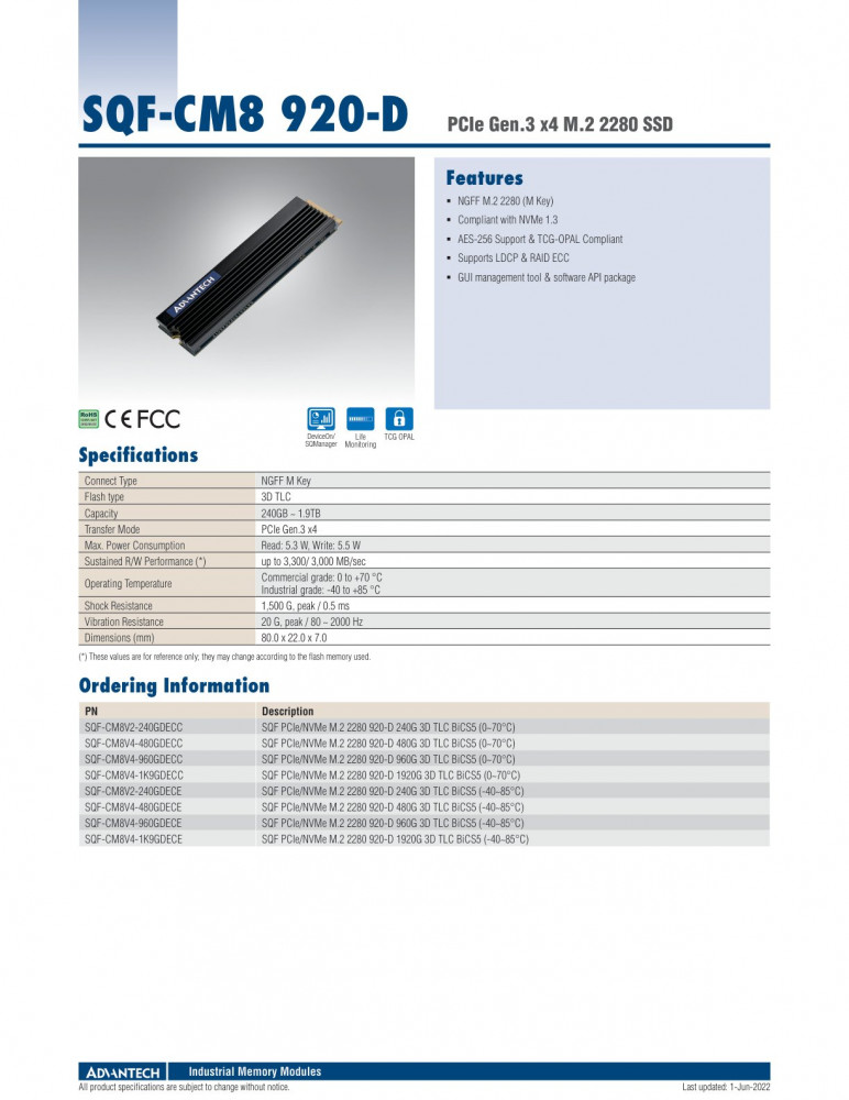 SQF-CM8 920-D product datasheet page preview
