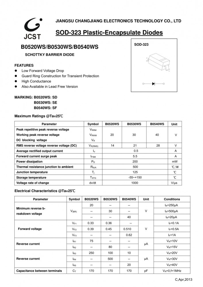 B0540WS SF datasheet page 1