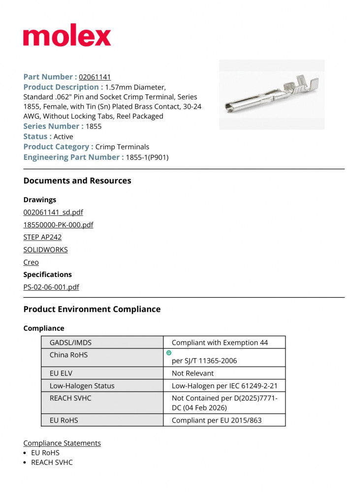 Molex 02061141 document image 1