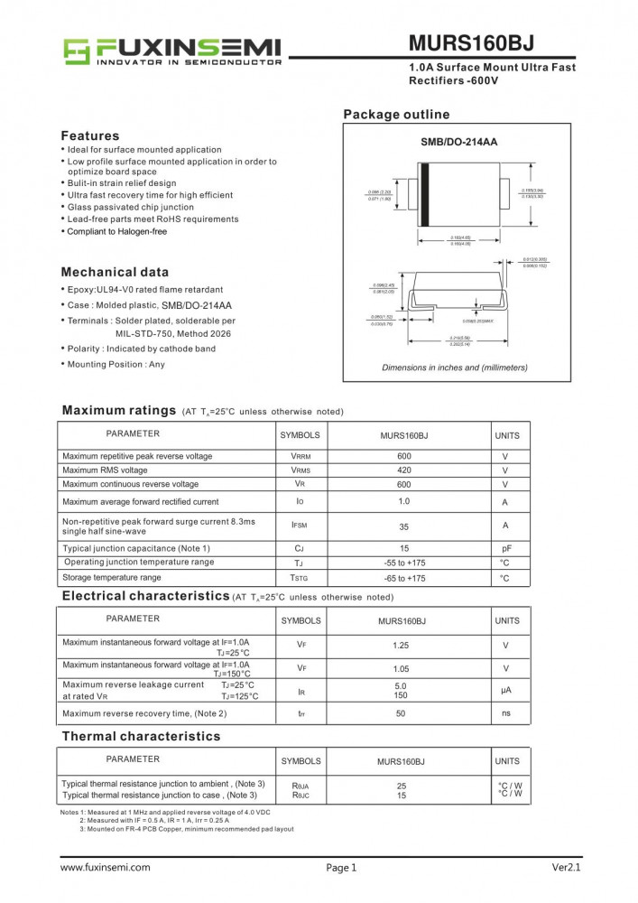 MURS160BJ-F datasheet page 1