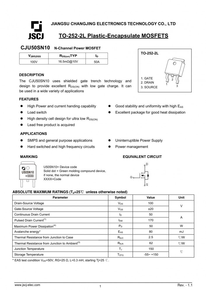 CJU50SN10 datasheet page 1