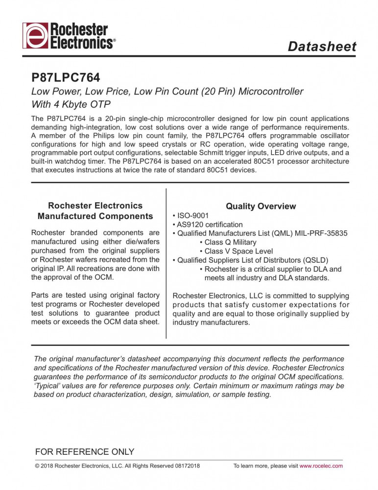 P87LPC764 datasheet page 1