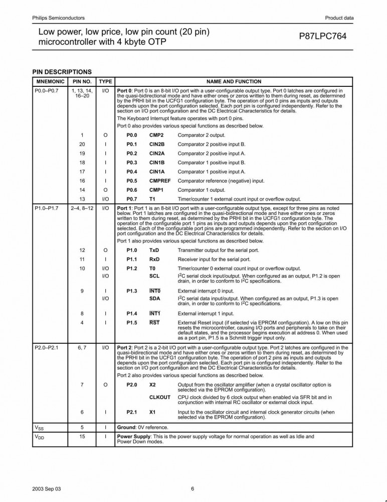 P87LPC764 datasheet page 8