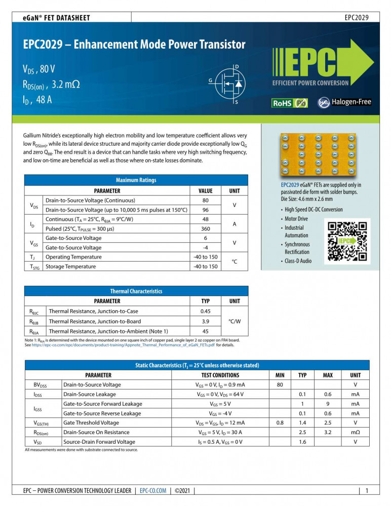 EPC2029 technical document page 1