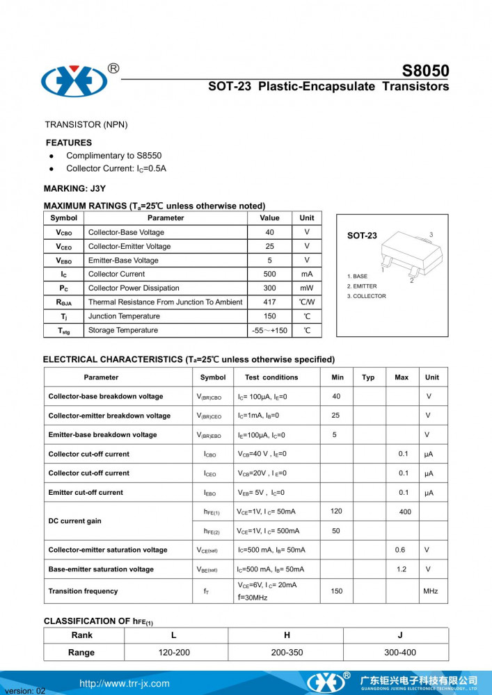 S8050 datasheet page 1