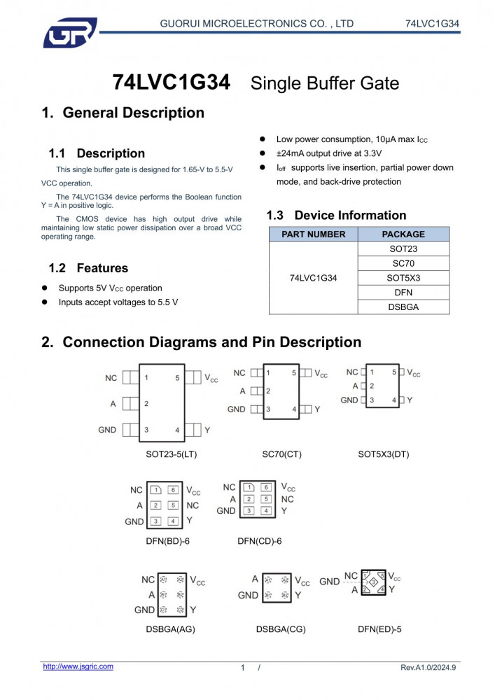74LVC1G34 datasheet page 1