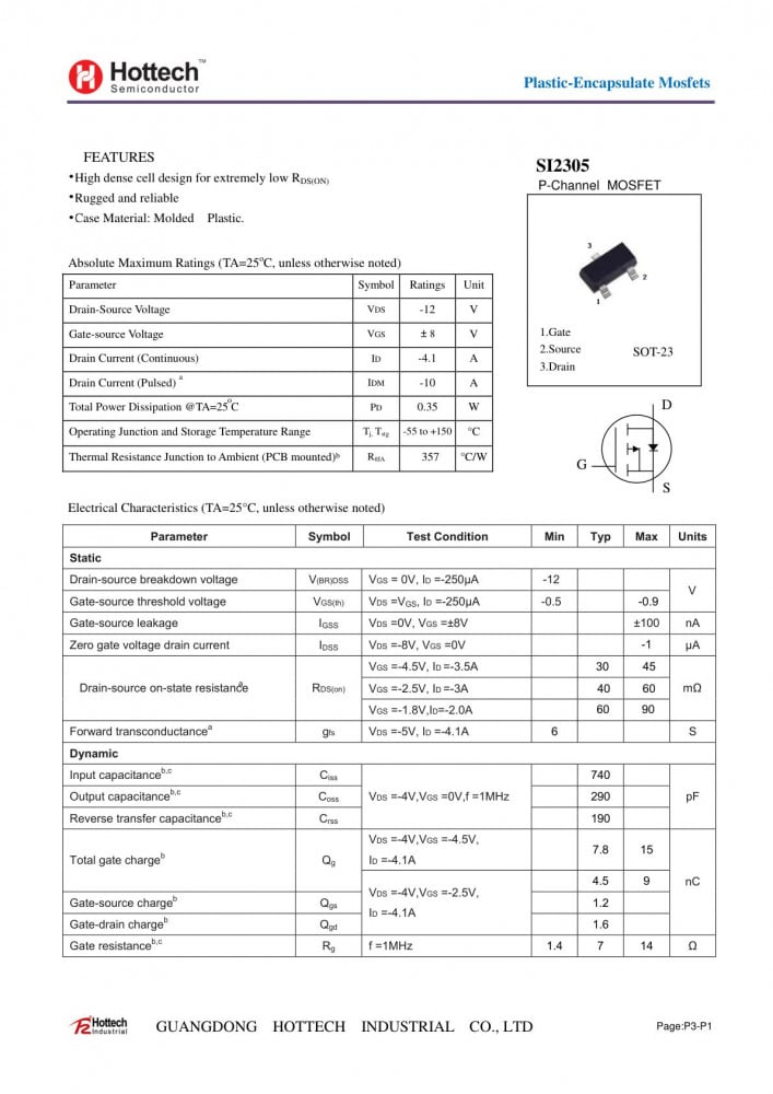 SI2305 datasheet page 1