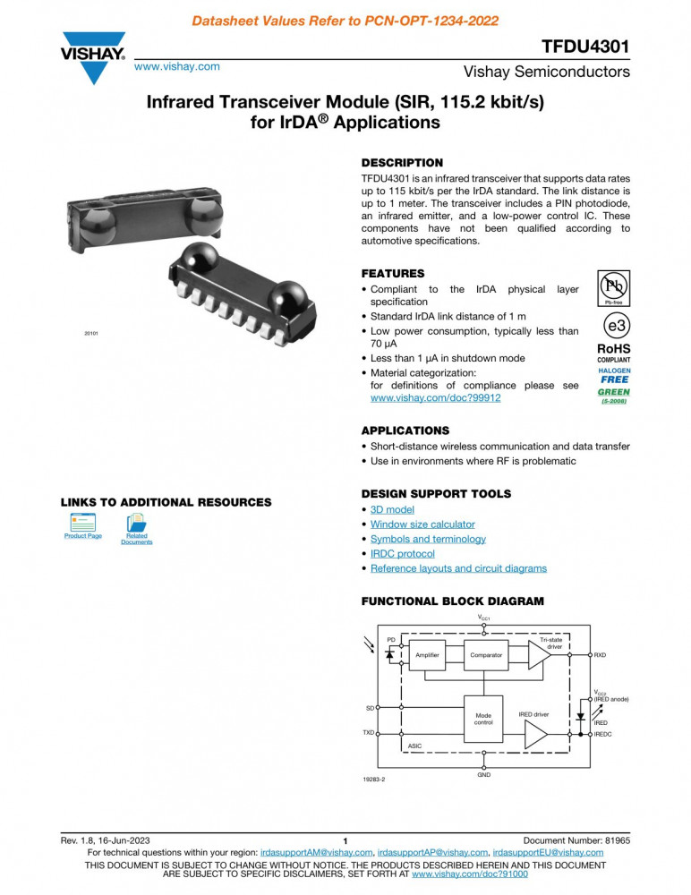 TFDU4301 datasheet page 1