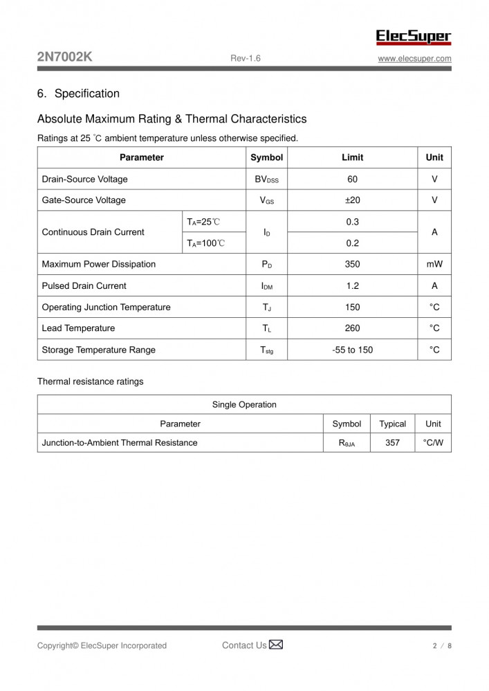2N7002K datasheet page 2