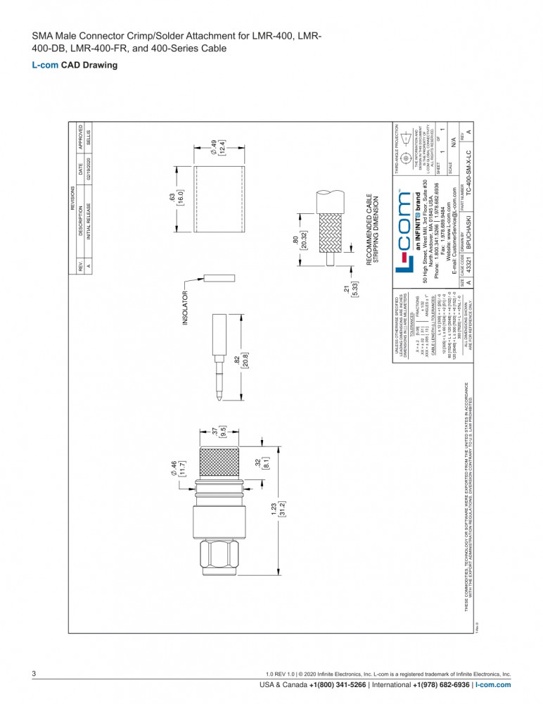 TC-400-SM-X-LC recommended cable stripping drawing