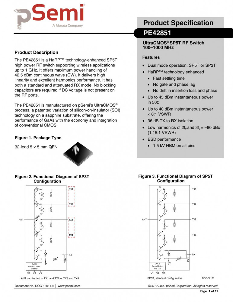 PE42851B-X datasheet page 1