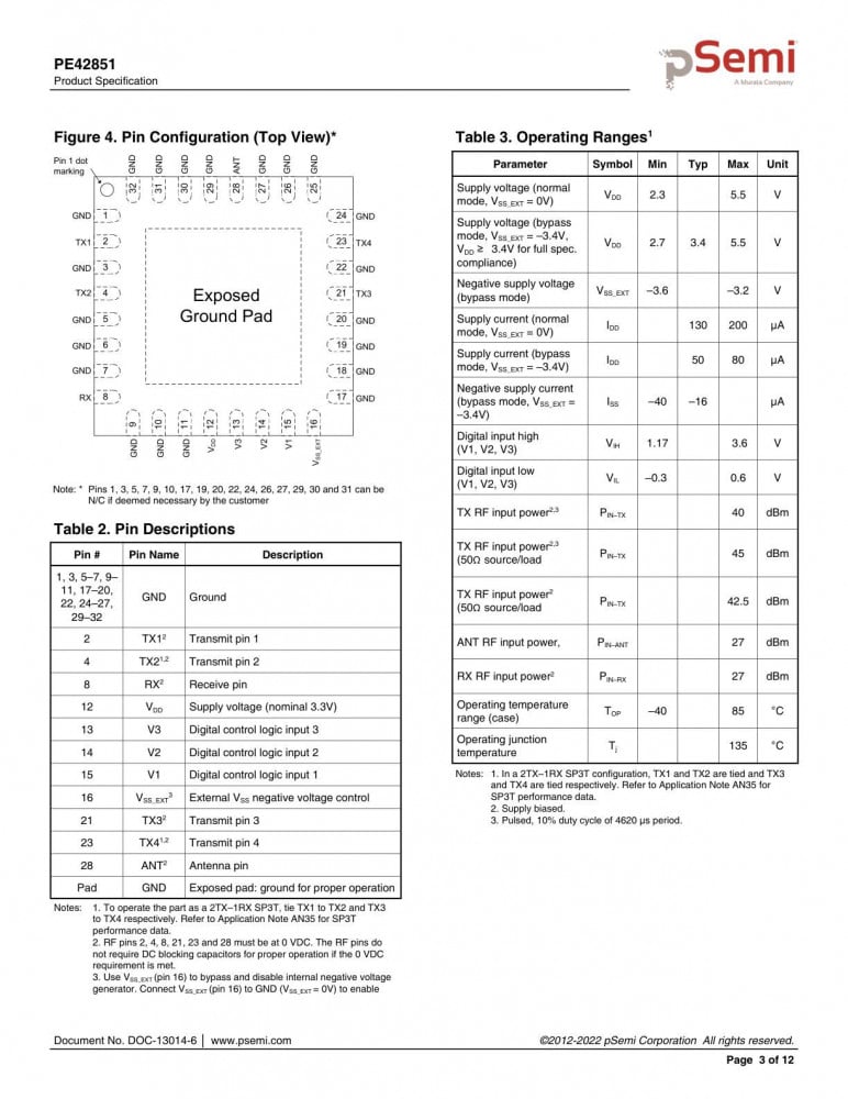 PE42851B-X datasheet page 3