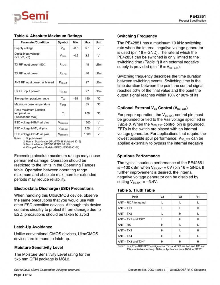 PE42851B-X datasheet page 4
