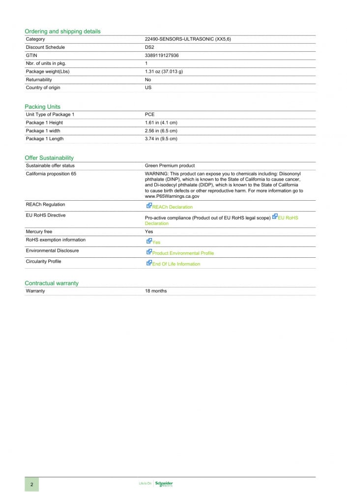 XXTF1A8M12L technical document page 2