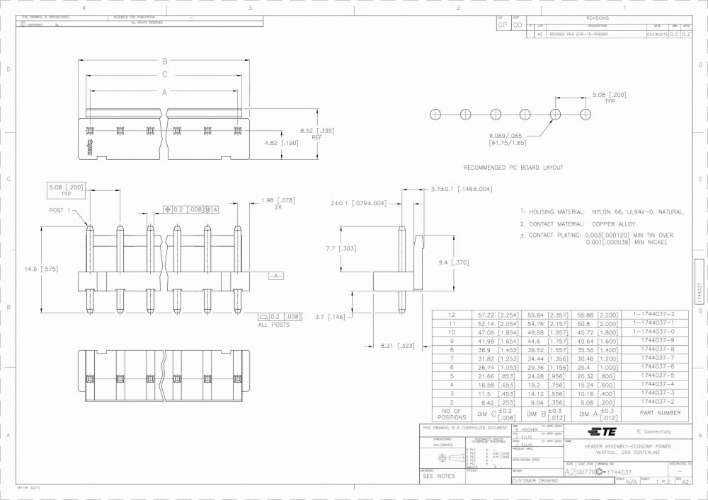 TE Connectivity 1744037 drawing page 1