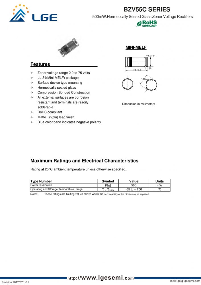 LGE BZV55C2V2 datasheet page 1