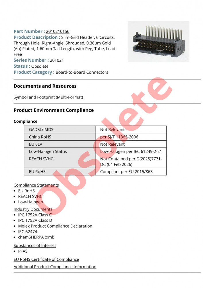 MOLEX 2010210156 technical document page 1
