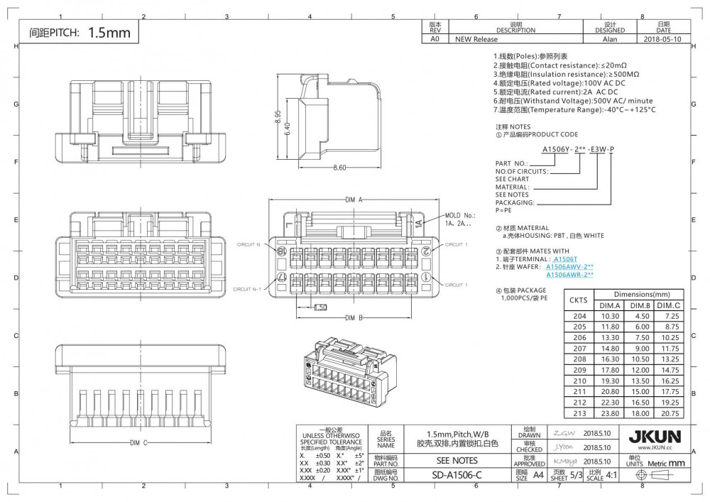 A1506Y-205-E3W-P technical drawing page 3