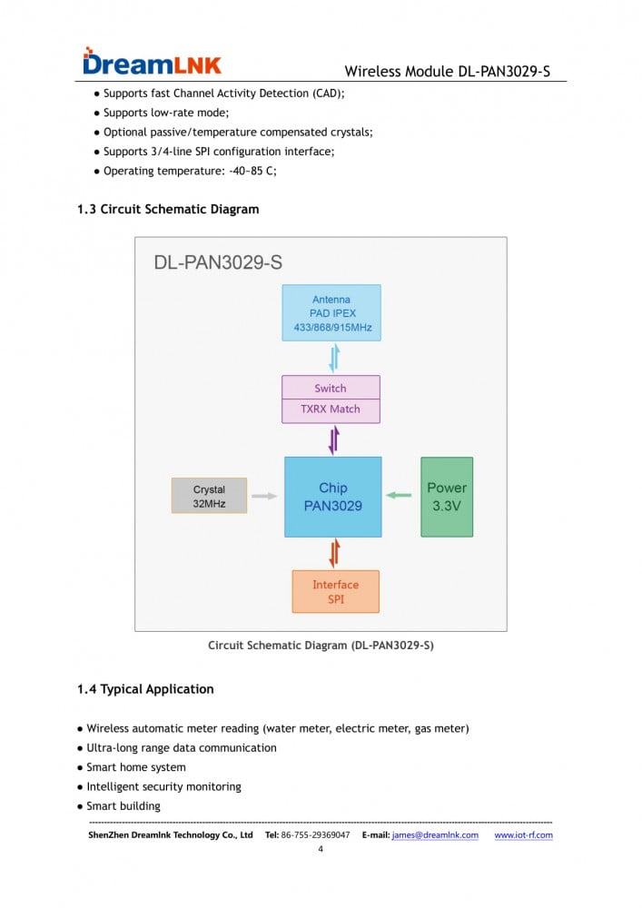 DL-PAN3029-S datasheet page 4