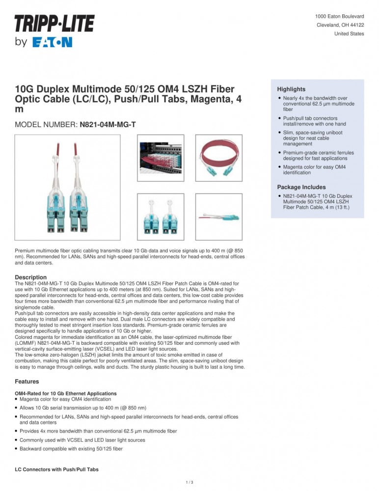 EATON N821-04M-MG-T technical document page 1
