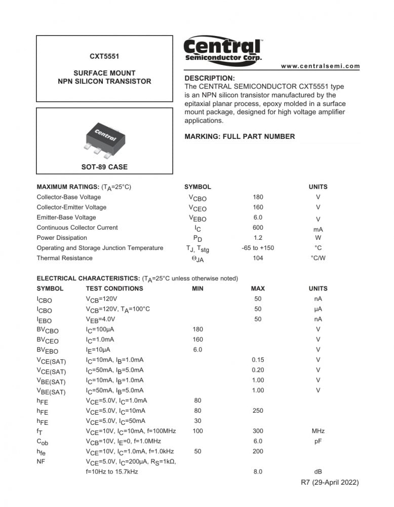 CXT5551 datasheet page 1