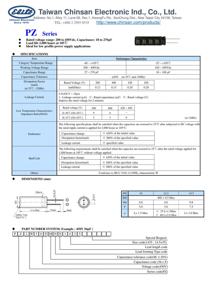 Chinsan PZ series datasheet page 1