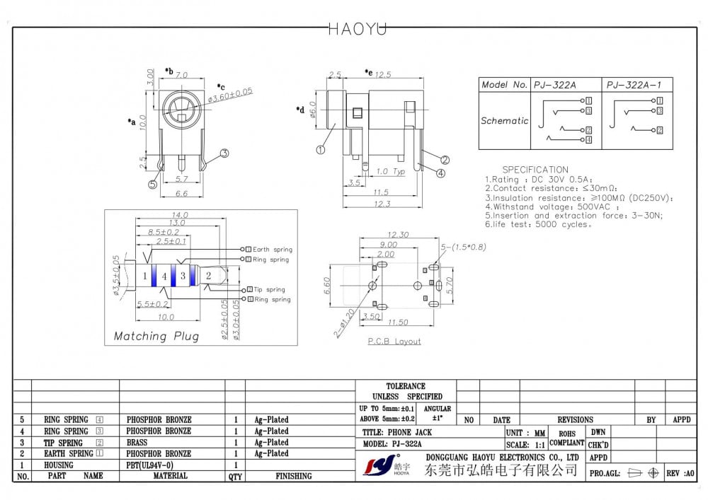 HOOYA PJ-322A technical document page 1