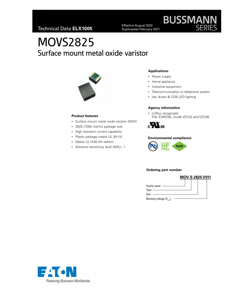 EATON MOVS2825 datasheet page 1