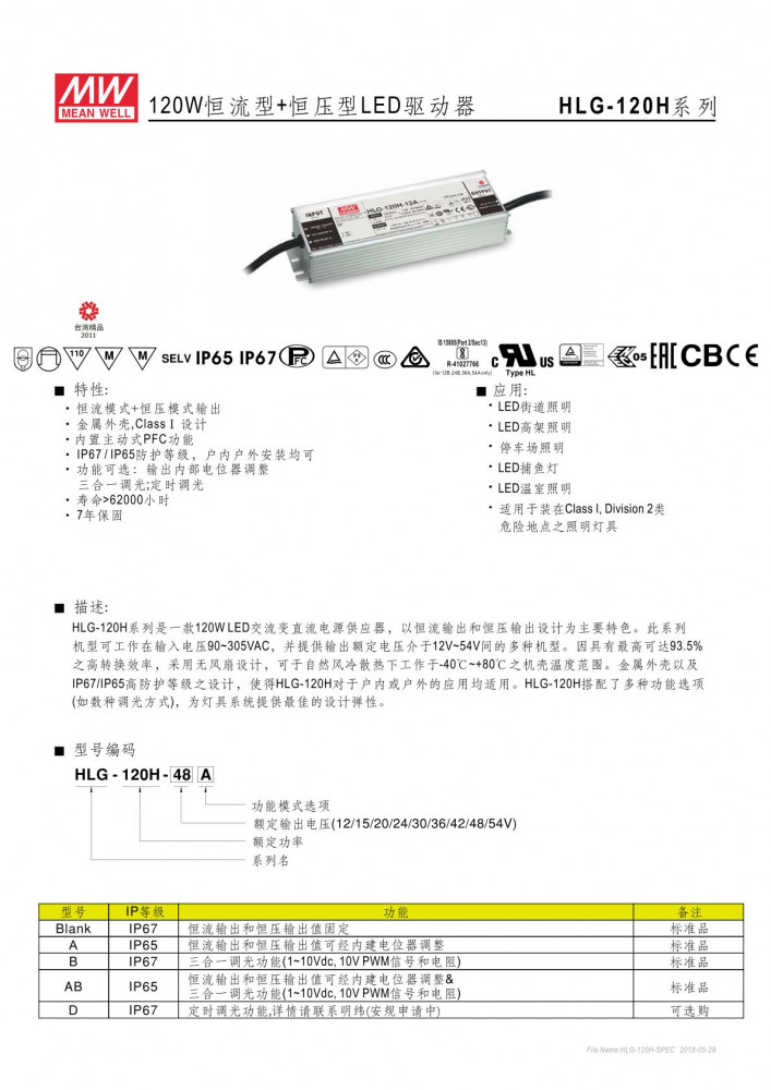 HLG-120H specification page 1