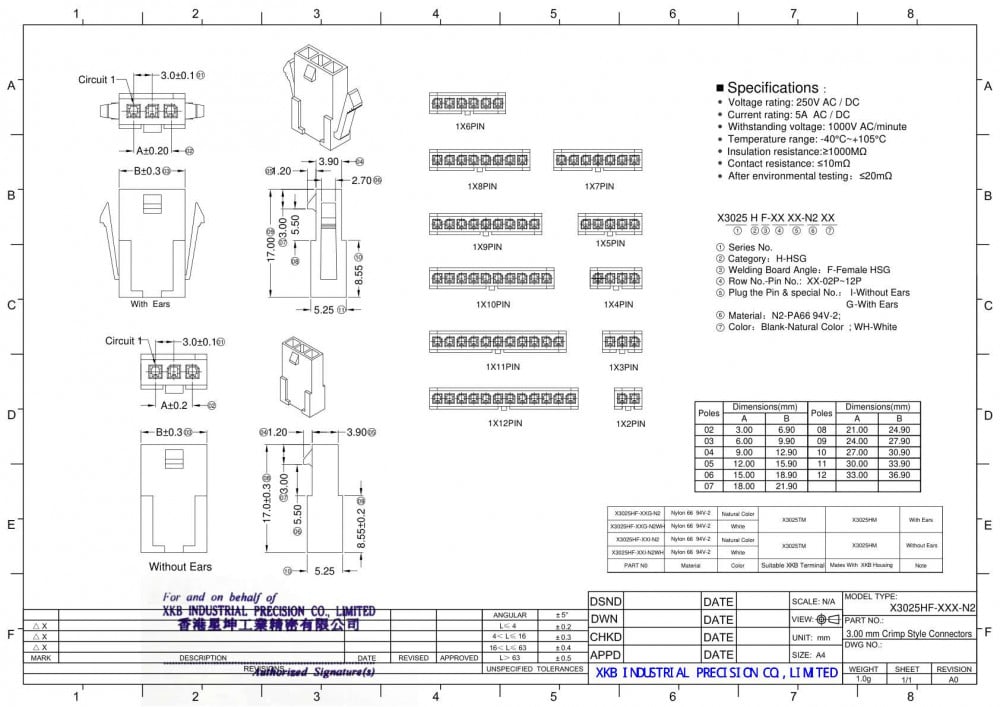 X3025 connector technical document page 1