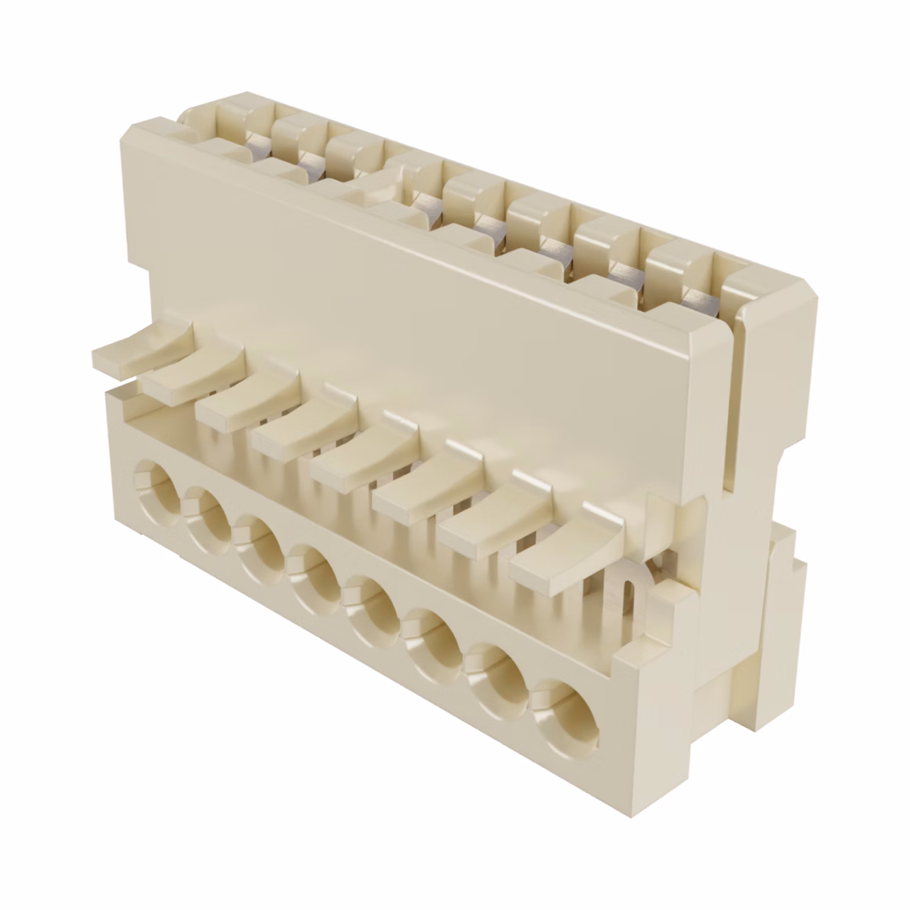 Appli-Mate RAST 2.5 Connector, 2.50mm Pitch, Female, 8 Circuits, Positions A, B, C, D, E, F, G, H, and I Removed, Polarizing Rib Between 3/4, Locking Pips, Slotted Endwalls, Brown Color Stripe, Tin Plating for sale