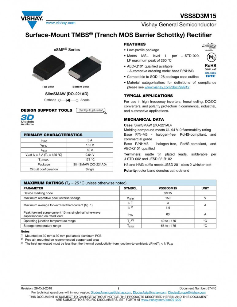 VSS8D3M15 datasheet page 1