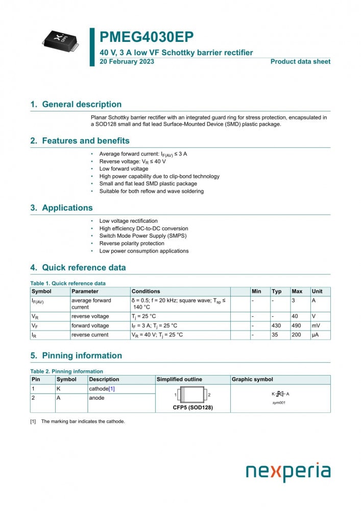 PMEG4030EP datasheet page 1