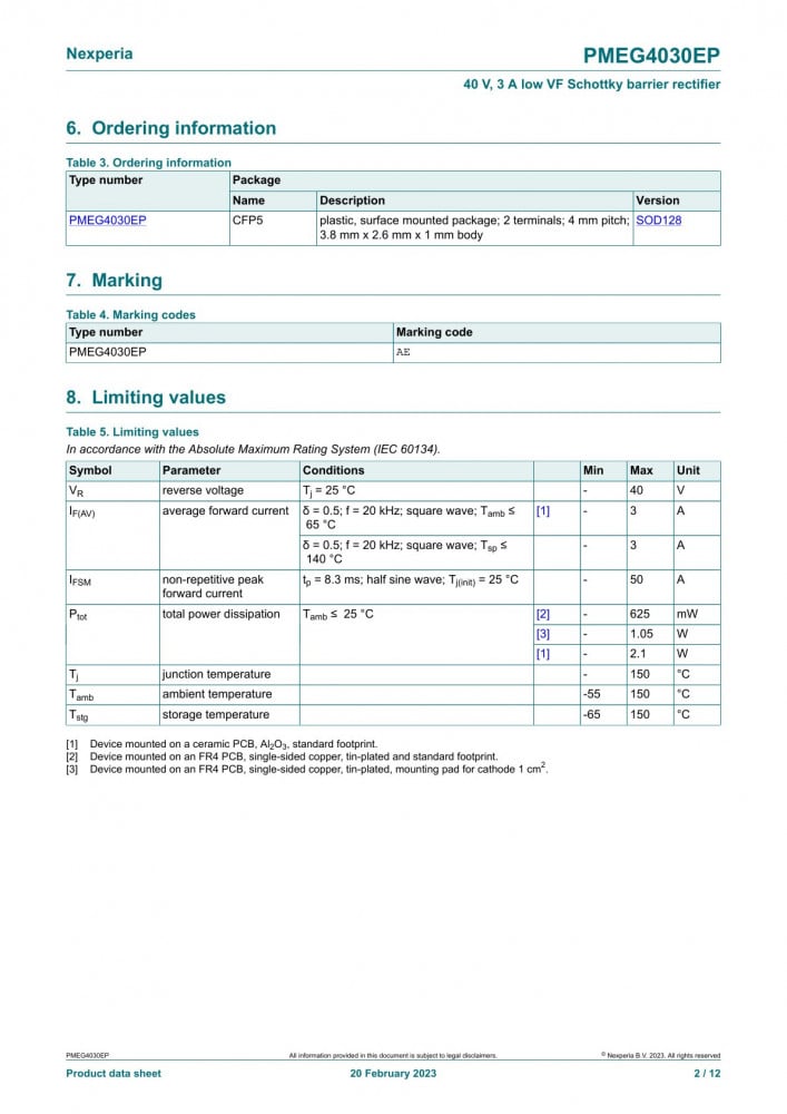 PMEG4030EP datasheet page 2